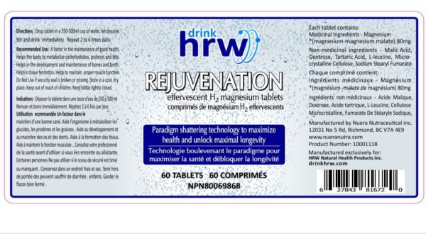 Rejuvenation H2 Hydrogen Rich Water Tablet 8 PPM 60 Ct - Zen Earth